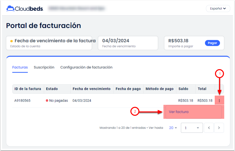 Portal de facturación de Cloudbeds - Facturas – Cloudbeds