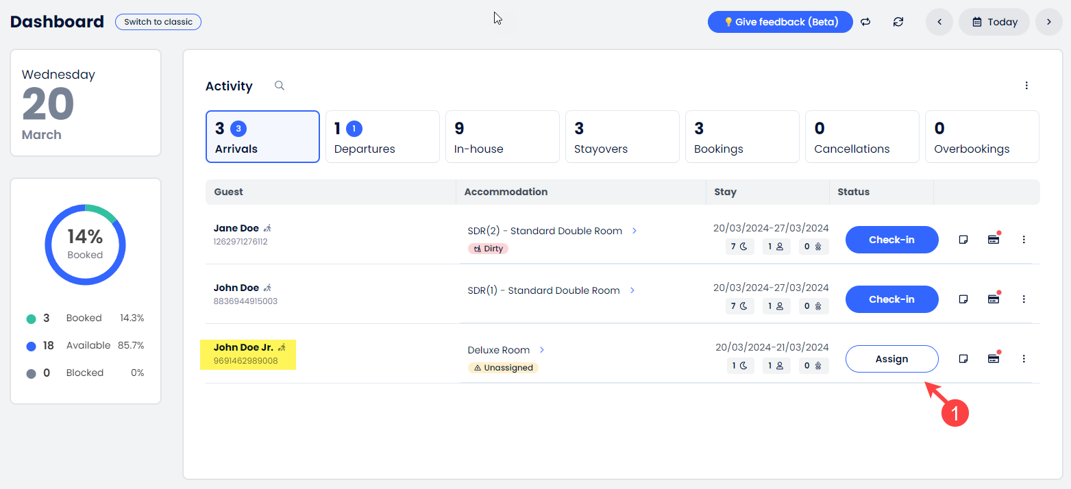 Find and handle unassigned reservations – Cloudbeds