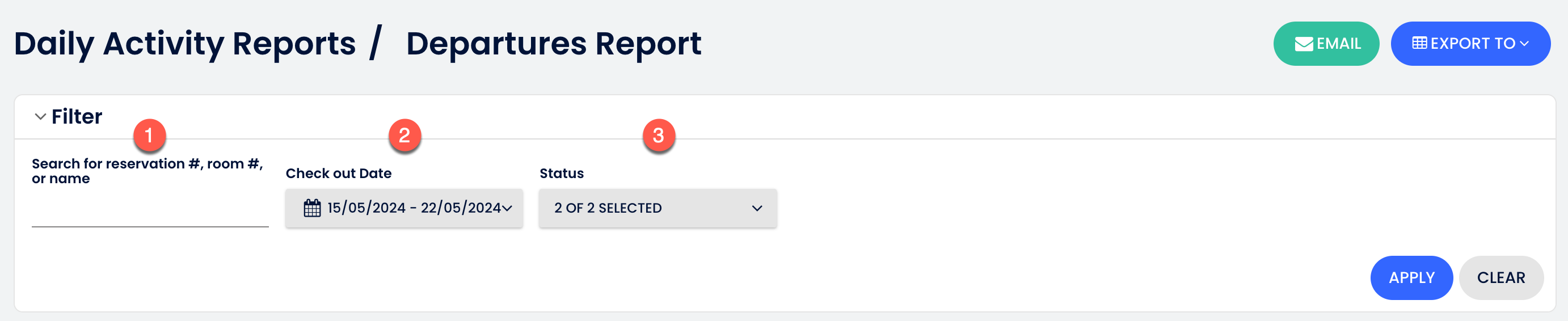 Departures Report – Cloudbeds