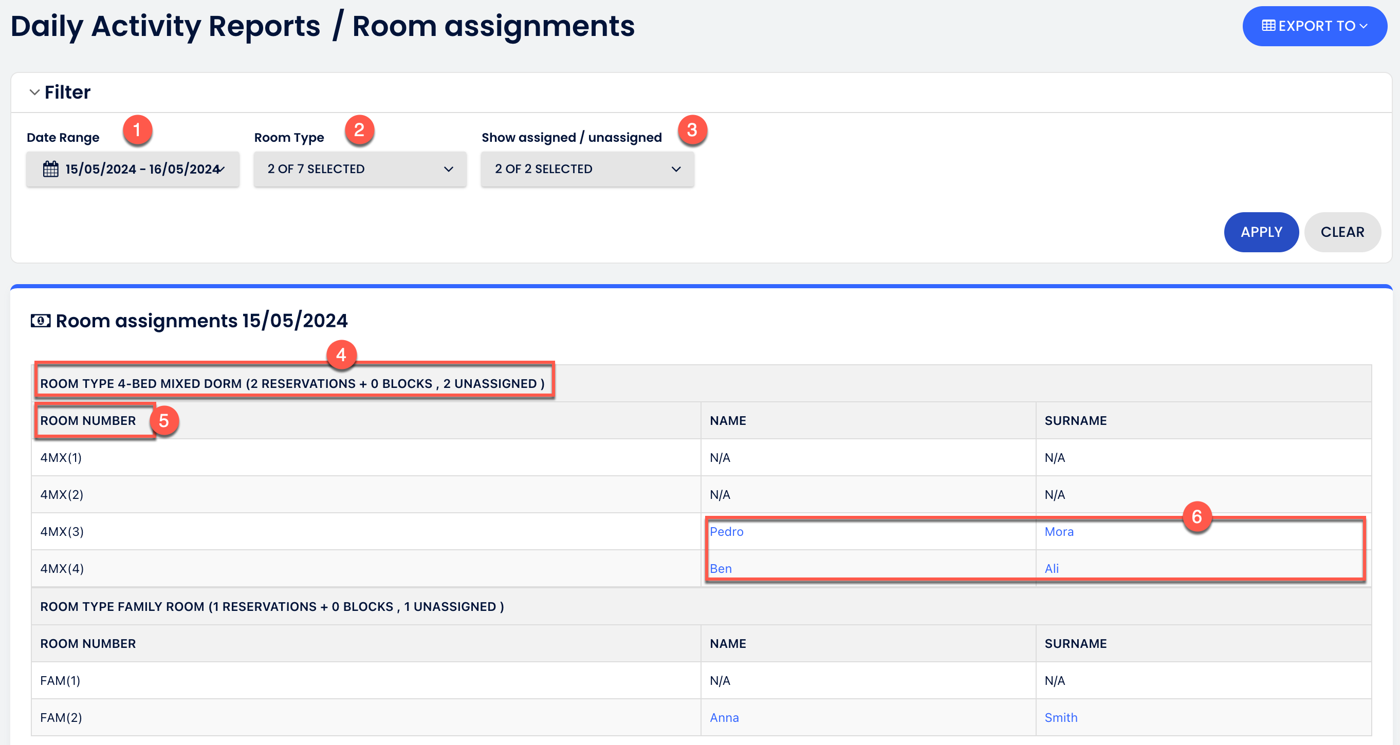 Room Assignments Report – Cloudbeds
