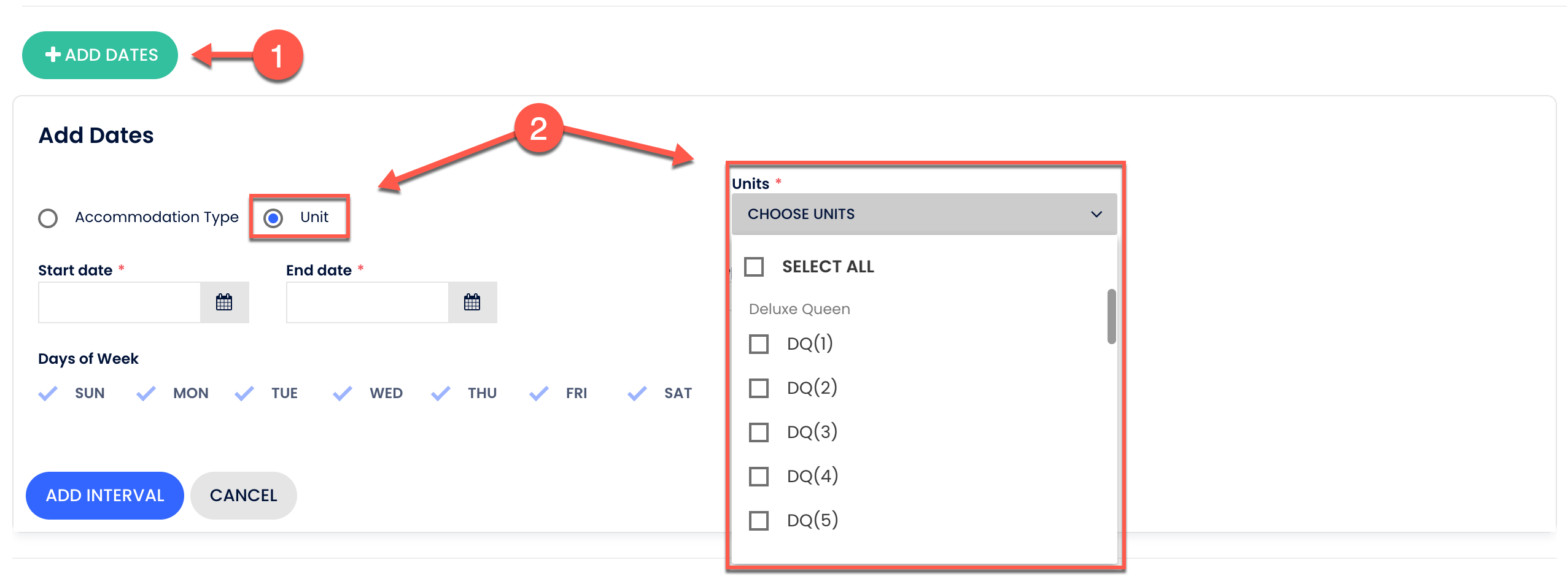 Group Allotment Blocks main actions – Cloudbeds