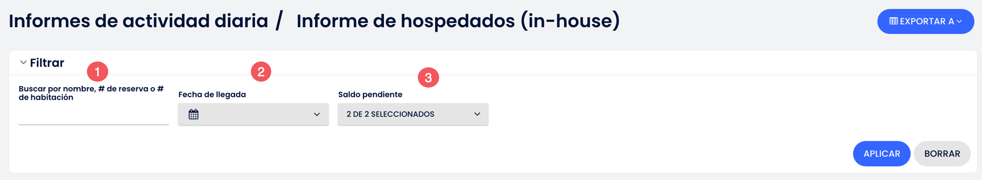 Informe de hospedados (in-house) – Cloudbeds