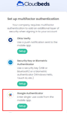 Set up Alternative MFA Methods – Cloudbeds